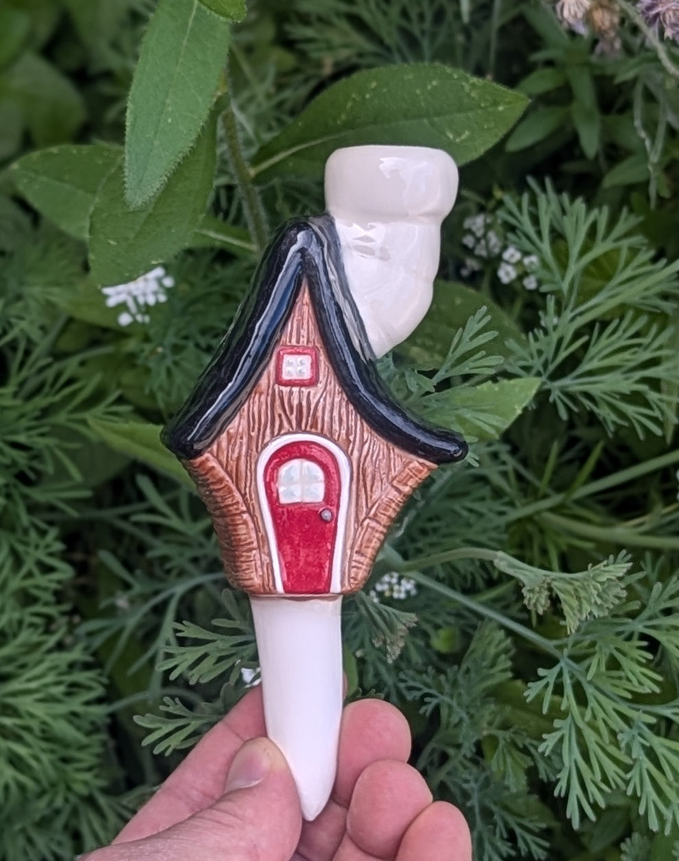 Little Wood Cabin Plant Watering Spike - Premium Ceramic House Decor ...